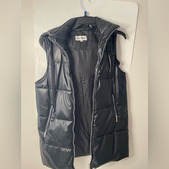 Vigoss | Jackets & Coats | Vigoss Vegan Leather Puffer Vest With Hoodie ...